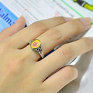 FUN JEWELS Classic Silver Color Plating Multi Color Change Oval Crystal Stone Emotion Feeling Mood Ring For Women