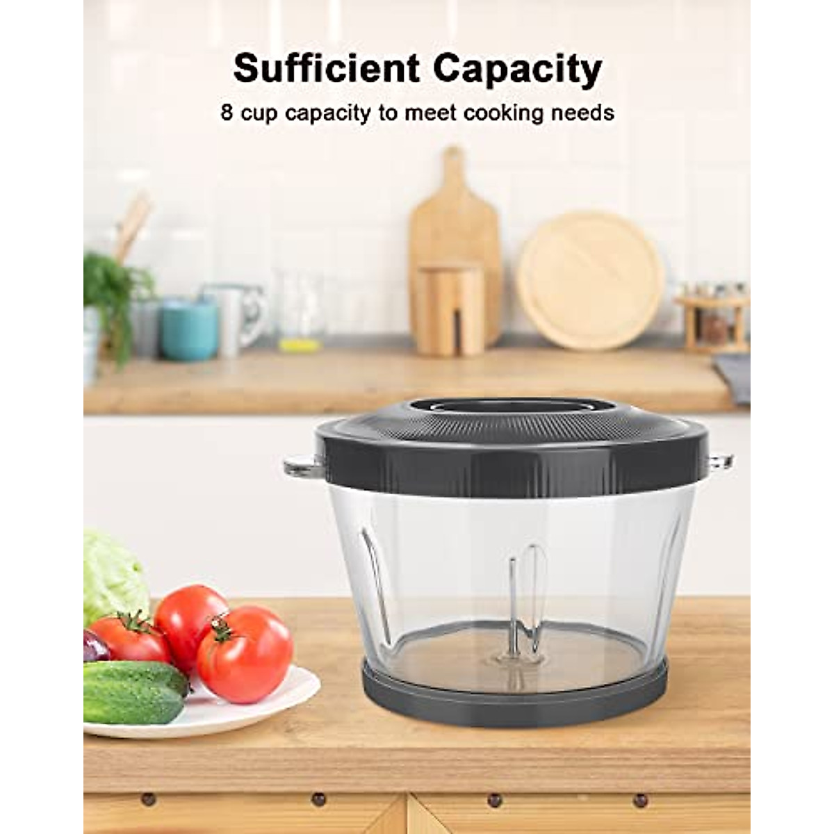 Food Processor, VASTELLE Electric Food Chopper for Meat, Vegetables, Fruits and Nuts, 8 Cup Glass Bowl Food Grinder with 2 Speed, Grey