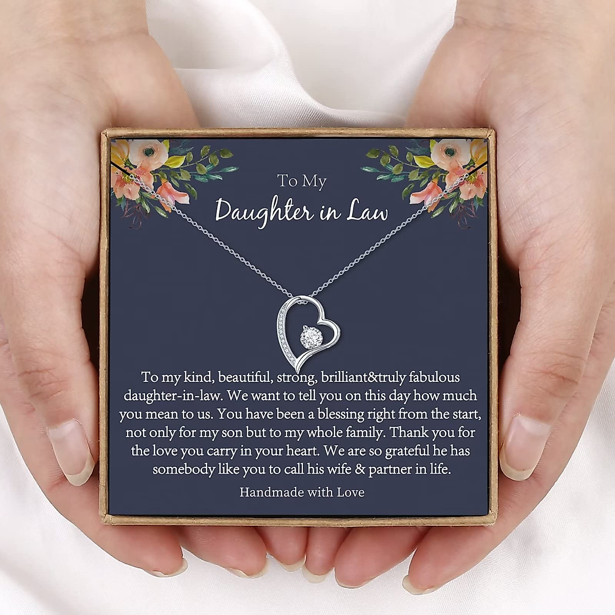 Daughter in Law Gifts Necklace, 925 Sterling Silver/14K White Gold Plated Necklaces for Daughter in Law Mothers Valentines Day Gifts for Daughter in Law Christmas Birthday Jewelry Gifts for Daughter