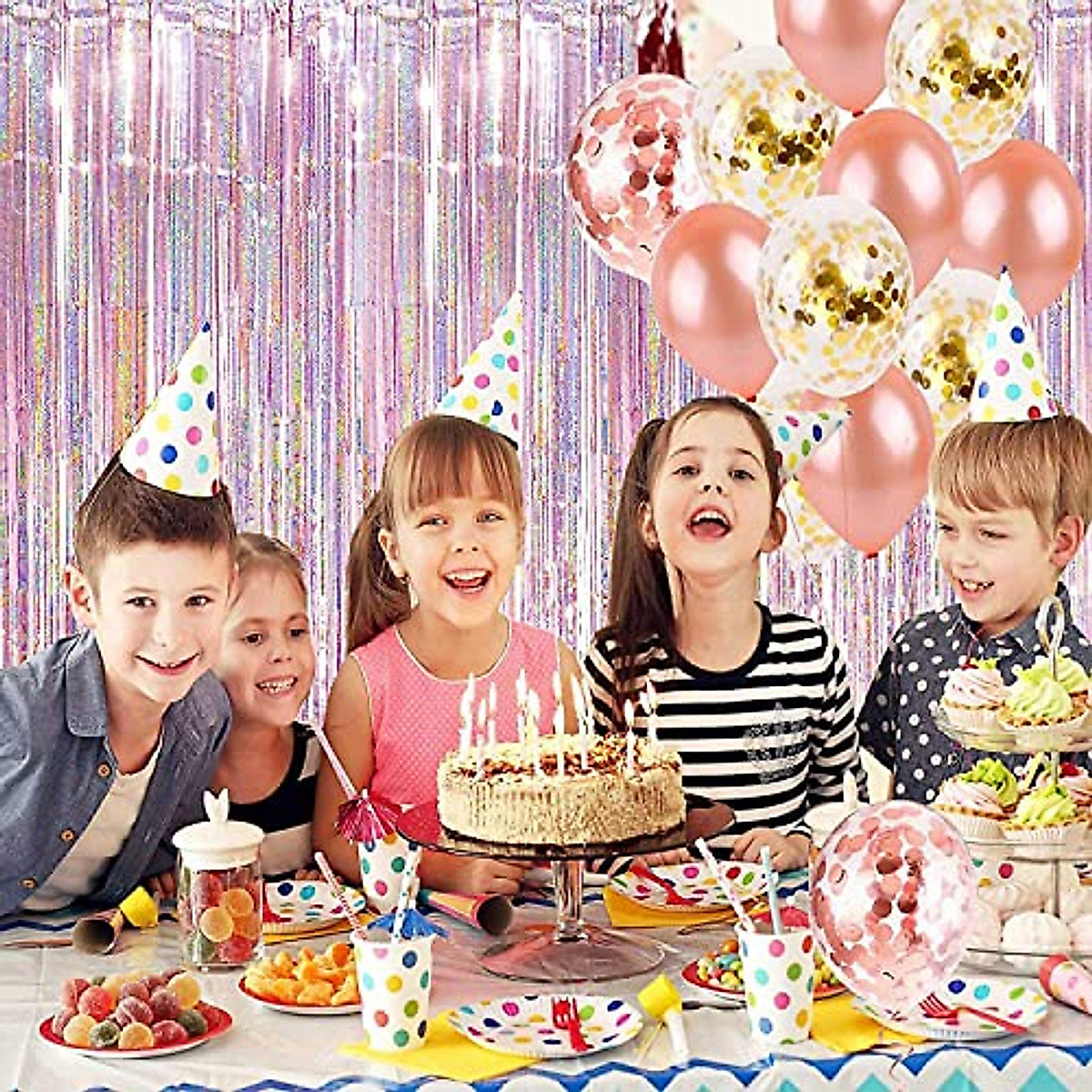 BRAVESHINE Party Decoration Foil Fringe Backdrops - 3.2 ft x 8.2 ft Metallic Tinsel Photo Booth Pros Streamer Curtains for Birthday Wedding Christmas Bridal Bachelorette Decorations - 1 Purple 1 Pink