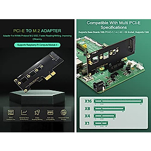 waveshare PCIe to M.2 Adapter Supports Raspberry Pi Compute Module 4 Adapter for NVMe Protocol M.2 Faster Reading/Writing Improving Efficiency