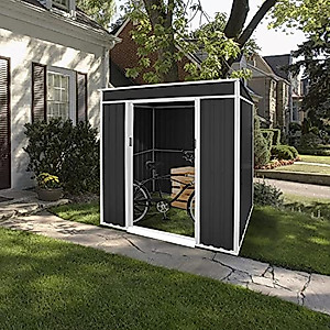 Omelaza 4' x 6' Outdoor Garden Storage Shed with Sliding Door, Perfect to Store Patio Furniture, Garden Tools, Bike Accessories, Beach Chairs,Weather Resistance, Dark Grey