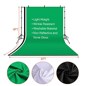 Yesker Photography Lighting Umbrella Kit, 6x9ft Muslin Backdrop (White/Black/Green Screen Kit), 8.5x10ft Background Support System Continuous Lights Umbrella Equipment for Portrait Photo Video Studio