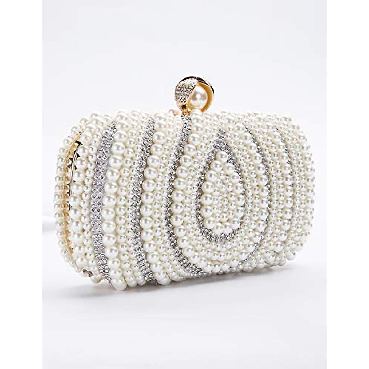 meilun Women's Pearl Clutch Purses Glliter Banquet Handbag Evening Bags (White 1)