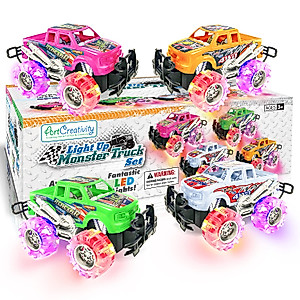 ArtCreativity Light Up Monster Trucks for Boys,- 6 Inch Toy Cars for 2 Year Old Boys,- Push n Go Car Toys for Boys 3-5 Years Old,- Light Up Toys for Kids, Best Gift for Kids Age 3-6 Years Old & Up