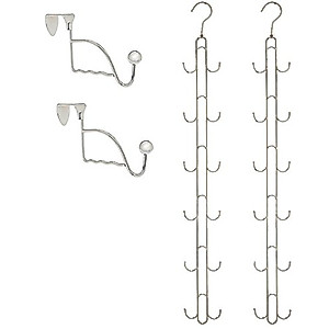 2-Pk Over Door Hanging Purse Storage - DURABLE, Holds 50 POUNDS, ROTATES 360 for easy access; Purses, Handbags, Satchels, Crossovers, Backpacks,12 Hooks, Chrome (Set of 2)