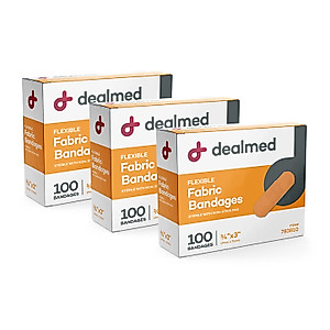 Dealmed Fabric Flexible Adhesive Bandages – 100 Count (3 Pack) Bandages with Non-Stick Pad, Latex Free, Wound Care for First Aid Kit, 3" x 3/4"