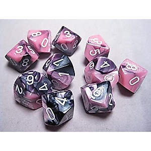 Chessex Dice Sets: Gemini Black & Pink with White - Ten Sided Die d10 Set (10)