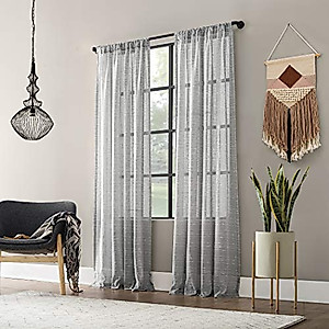 Clean Window Textured Slub Stripe Anti-Dust Allergy/Pet Friendly Sheer Curtain Panel, 52" x 95", Gray