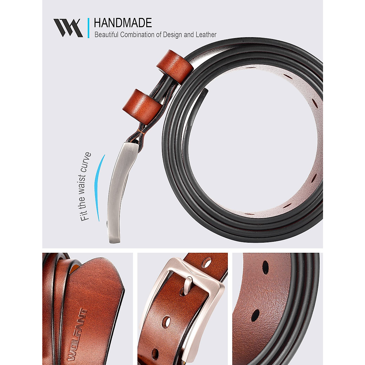 WOLFANT Full Grain Leather Belt,100% Italian Real Solid Leather