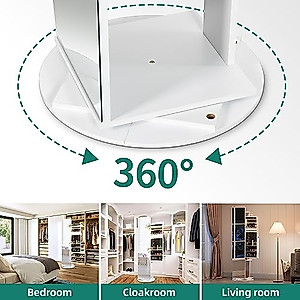 YITAHOME Jewelry Mirror Cabinet with Lights Full Length Mirror Jewelry Armoire LED Jewelry Organizer with 1 Coat Hanger, 4 Hooks, Standing Jewelry Armoires with Storage Shelves