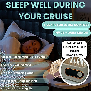 Cruise Ship Approved Fan - 4000mAh Long Lasting Battery - Magnetic Fan Hook to Hang, Rechargeable Travel Fan for Cruise Ship Cabin Approved - Portable Wireless Fan for Cruise Ship Cabin