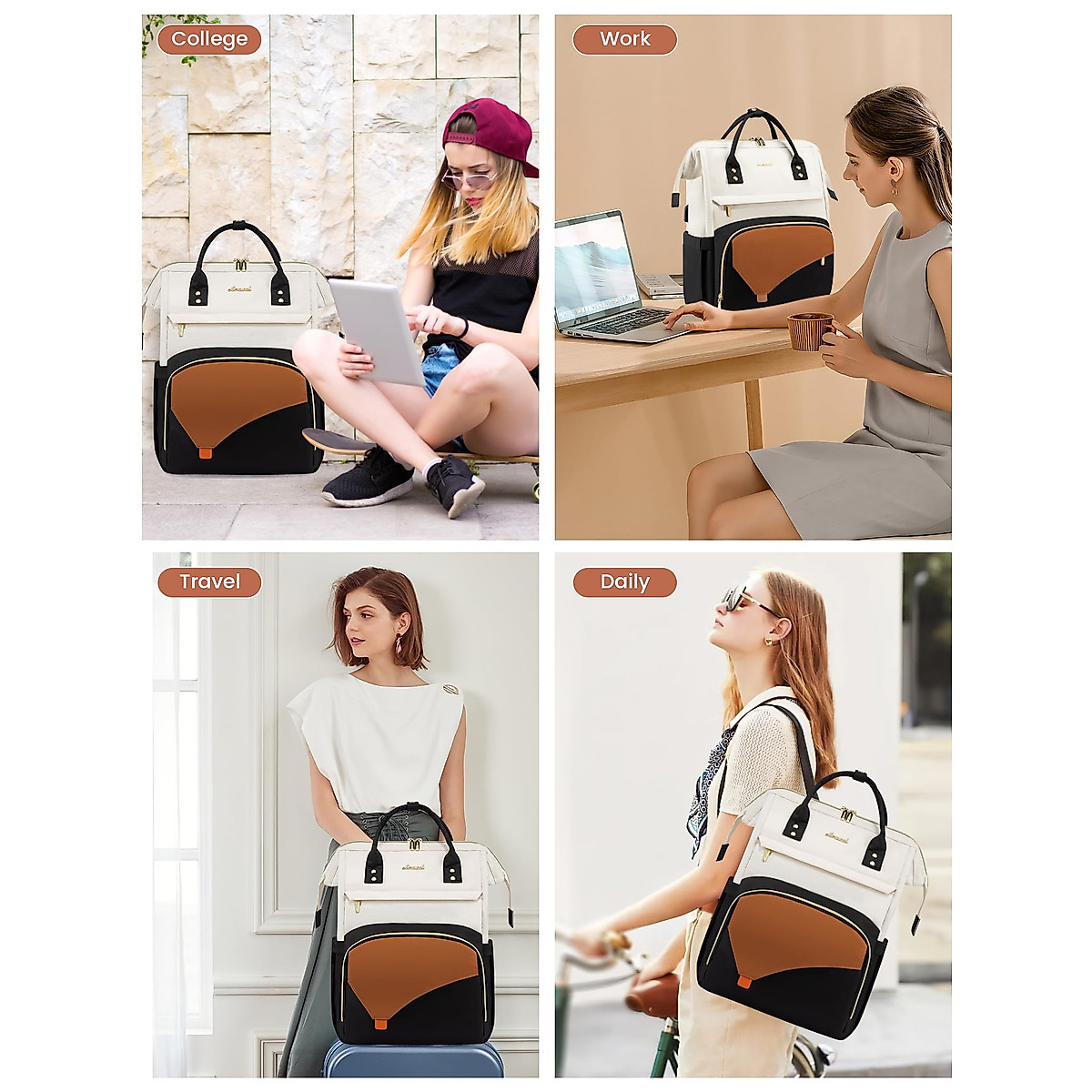 LOVEVOOK Laptop Backpack for Women 15.6 Inch Travel School College Backpack Nurse Teacher Work Bags Computer Backpack Casual Daypack Purse, Black