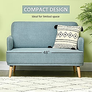 HOMCOM 48" Loveseat Sofa for Bedroom, Modern Love Seats Furniture, Upholstered Small Couch for Small Spaces, Blue