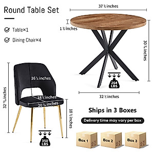 NORDICANA 5-Piece Dining Table Set for 4 - Space Saving 37-Inch Round Table and Chairs, 4 Seaters Dining Set with Upholstered Dining Chairs (Black)