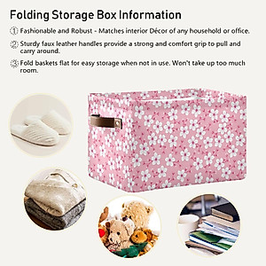 White Pink Cherry Blossom Storage Basket Bins Foldable Laundry Hamper Toy Storage Bins Box Organizer for Bedroom Office Clothes Pet Nursery Living Room,2 pcs