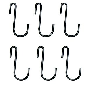 HUJI Black S Shaped Heavy Duty Hanging Hooks for Kitchenware Pots Pans Utensils (Set of 6 Hooks)