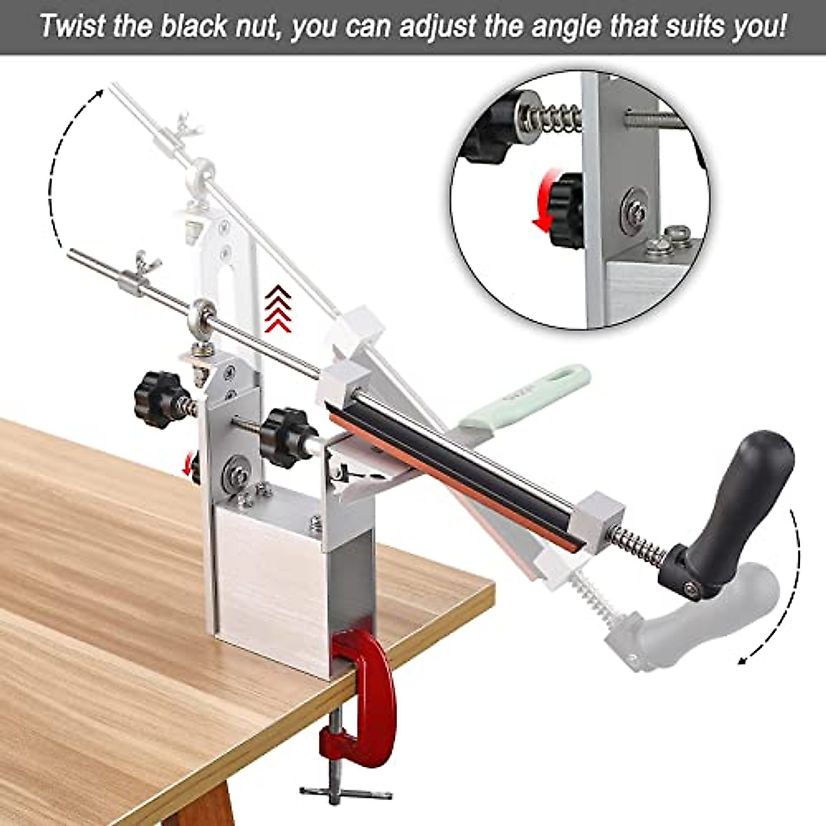 NEGOVORI Knife Sharpener,Professional Stainless Fixed Angle Sharpener,With 6 Plastic Base Whetstones, 360° Flip Rotation Fixed Angle Kitchen Chef Knife Sharpener Knife Sharpening Kit