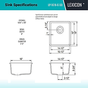 16" x 18" Quartz Kitchen Sink, Single Bowl Kitchen Sink, bar sink,Drop in Kitchen Sink, Granite Composite Kitchen Sink, Undermount Sink, Galaxy Concrete kitchen Sink, LP-1618-C-SO