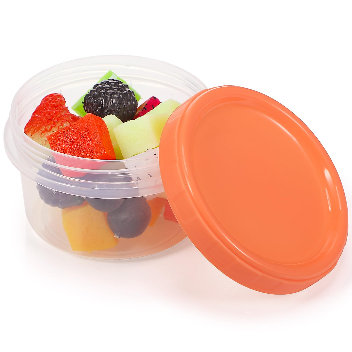 Ziliny Reusable 7 oz Plastic Containers with Lids Food Storage Jars Multicolor Stackable Containers Meal Prep Food Storage Jars, Freezer Microwave Safe(48 Pcs)