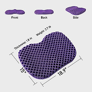 Found Notice 3D Gel Seat Cushion，Cooling & Soft & Breathable，for Office Chairs, Car Seat Cushion for Long Sitting, Wheelchair Pads for Tailbone Pressure Relief Butt & Back Pain, Purple/Black
