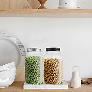 novelinks 32 OZ Clear Plastic Mason Jars with Lids - Dishwasher Safe Plastic Mason Jars 32 OZ Plastic Jars with Lids for Kitchen & Household Storage (6 Pack) (Silver)