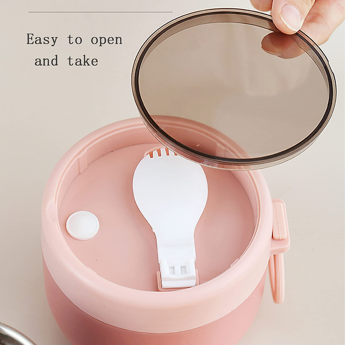 Soup Thermos Wide Mouth Insulated Food Jar Leak Proof Hot and Cold Thermos Bowl Oat Container for Kid Adult 600ML Pink