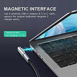 AGVEE [1 Pack USB-C to Magnetic T-Tip Adapter, Type-C PD 100W Power Fast Charging Converter Connector Replacement for MacBook Pro Air (2013-2015) T-Head, Gray