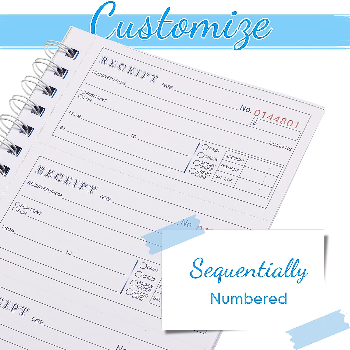 Crtiin 10 Books Money and Rent Receipt Book 3 Part Carbonless Receipt Book Spiral Bound Cover Receipt Log Book with Carbonless Copies 100 Sets Per Book 4 Receipts Per Page (5-1/4" x 11")