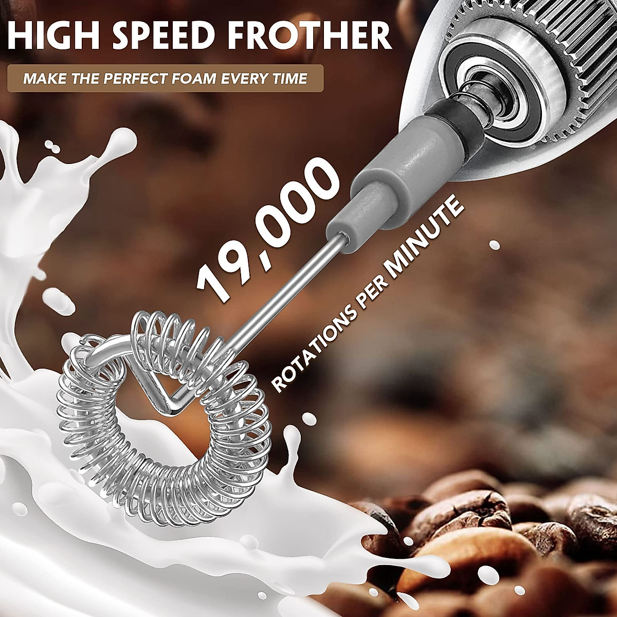 KORCCI Milk Frother Handheld, Protein Powder Mixer, Automatic Double Whisk for Coffee, Battery Operated Electric Foamer Maker For Cappuccino, Lattes, Macchiato, Hot Chocolate, Matcha, Egg