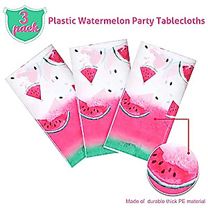 Watermelon Table Covers Tablecloth Plastic Disposable Summer Party Table Covers Watermelon Banner for Birthday Wedding Baby Shower Theme Party Decorations, 54 x 108 Inch (3 Packs)