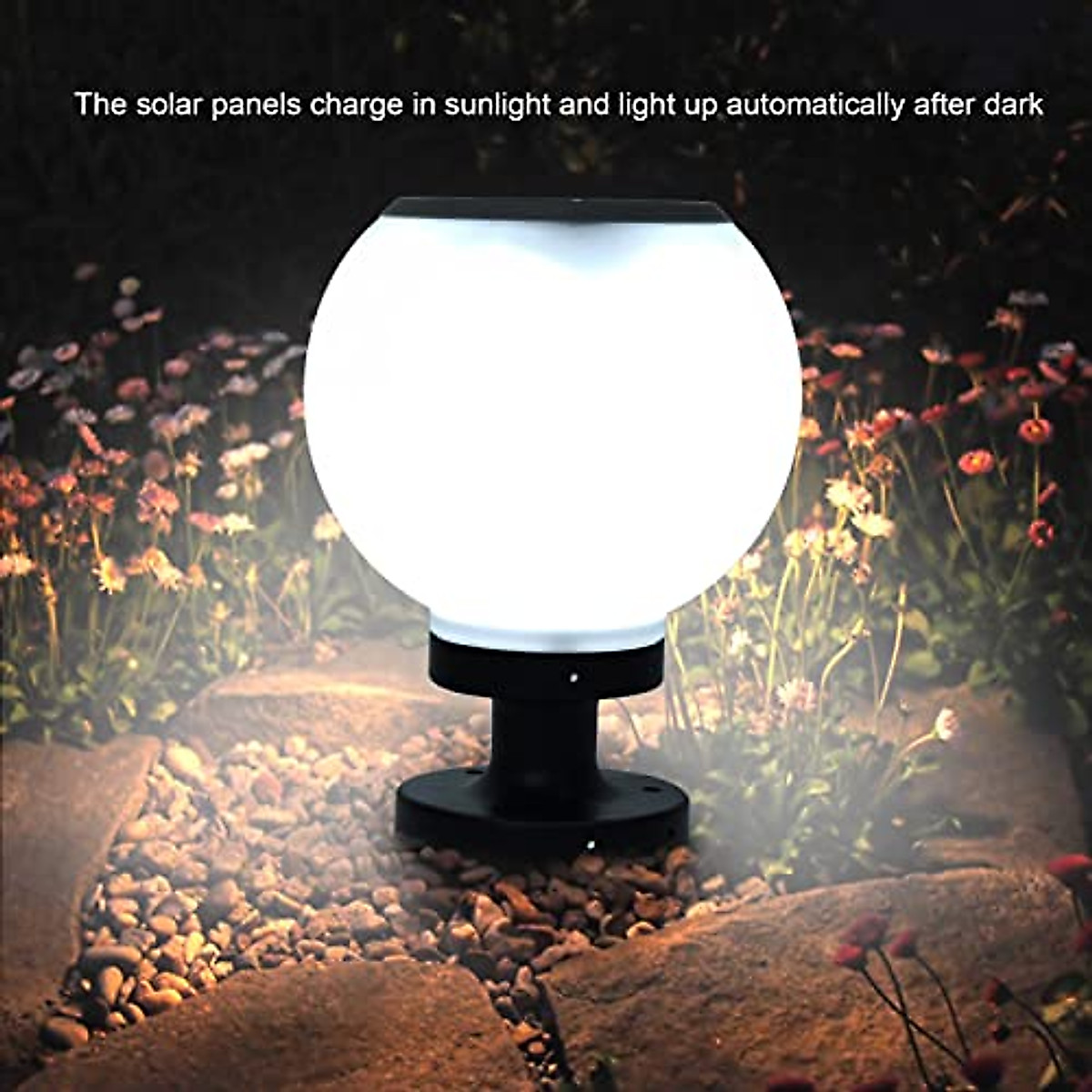 Solar Globe Column Light, Round Ball Waterproof Solar Outdoor Column Lamp Villa Fence LED Post Light Courtyard Garden Lawn Street Lights External Landscape Patio Pillar Lighting Fixture, Solar Gl