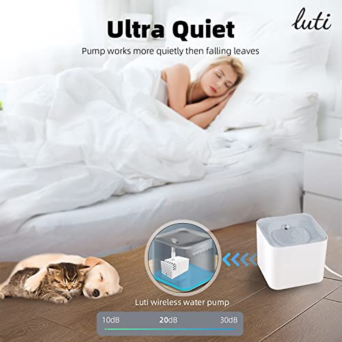 Cat Water Fountain Wireless,luti Pet Water Fountain for Cats Inside with Wireless Pump,Super Quiet Cat Water Fountain for Cats Kitty Dogs Multiple Pets 67oz/2L,Filters Included