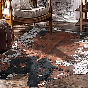 Hvqic Cow Print Rug - 66.4" L x 51.1" W Faux Cowhide Rug Large Cow Rug Western Decor for Living Room Bedroom Non-Slip Cow Print Room Decor