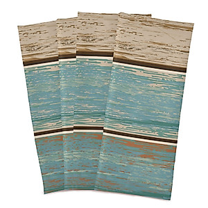 Teal Green Brown Wood Texture Kitchen Towel, Dish Towels Quick Drying Tea Towels Absorbent Hand Towels for Kitchen Sink Dinner Table 28 x 18 Inches, Set of 4