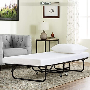 Dkeli Folding Bed Camping Cot Bed Guest Bed Metal Frame with Mattress Heavy Duty 330Lbs Weight Capacity Portable Foldable Twin Size Rollaway Bed on Wheels for Adults, Kids (White)