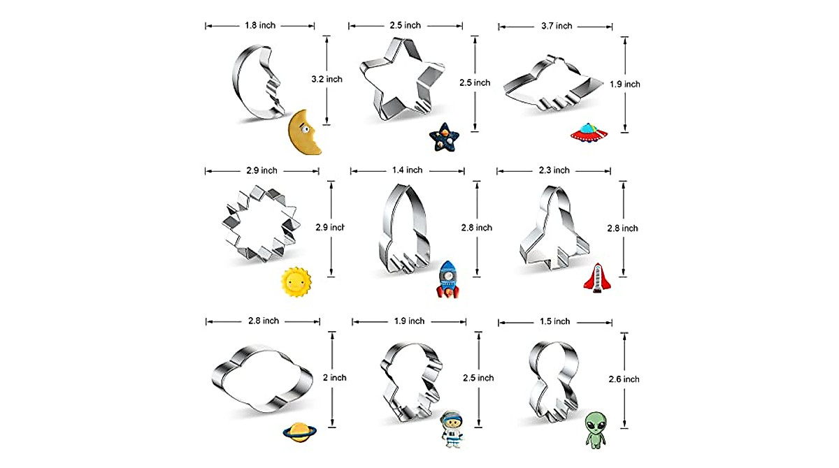 Space Cookie Cutters Shapes Set 9-Piece Crescent Moon, Star, Spaceship ...