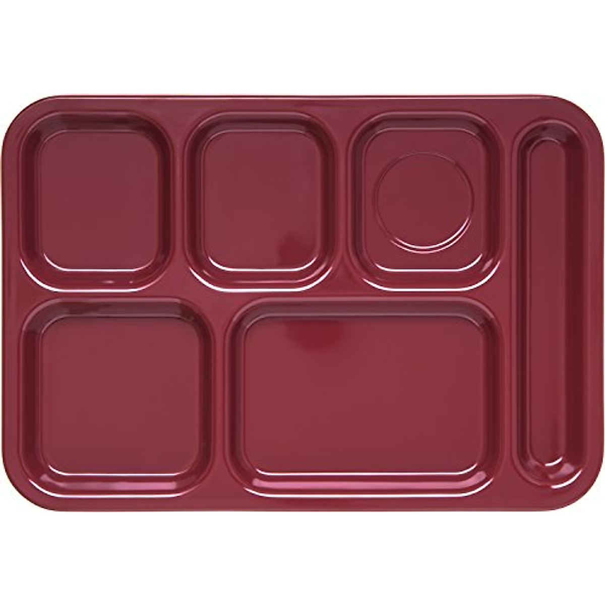 Carlisle FoodService Products Right Hand 6-Compartment Melamine Tray 14.5" x 10" - Dark Cranberry