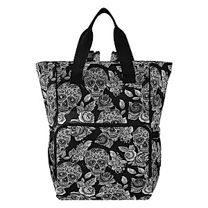MNSRUU Diaper Bag Black and Grey Skull Diaper Bag Backpack Multifunction Travel Diaper Bag Tote Large Capacity Diaper Changing Backpacks for Moms Dads