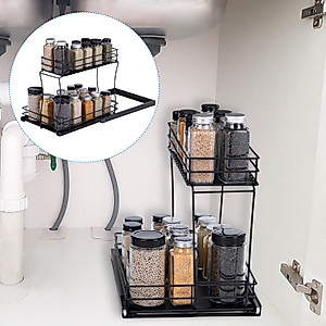 uxcell Pull Out Cabinet Organizer, 2-Tier Under Sink Slide Out Storage Shelf, 14.7" L x 10.8" W x 13.3" H Bathroom Organizer Kitchen Storage with Sliding Drawer, White