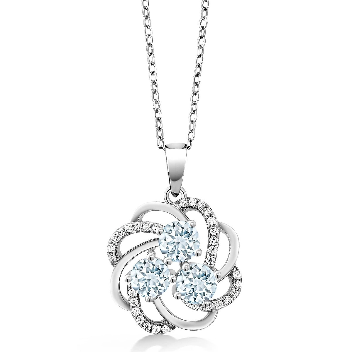 Gem Stone King 925 Sterling Silver Sky Blue Aquamarine Pendant Necklace For Women (1.82 Cttw, Gemstone Birthstone, Round 5MM, with 18 Inch Silver Chain)