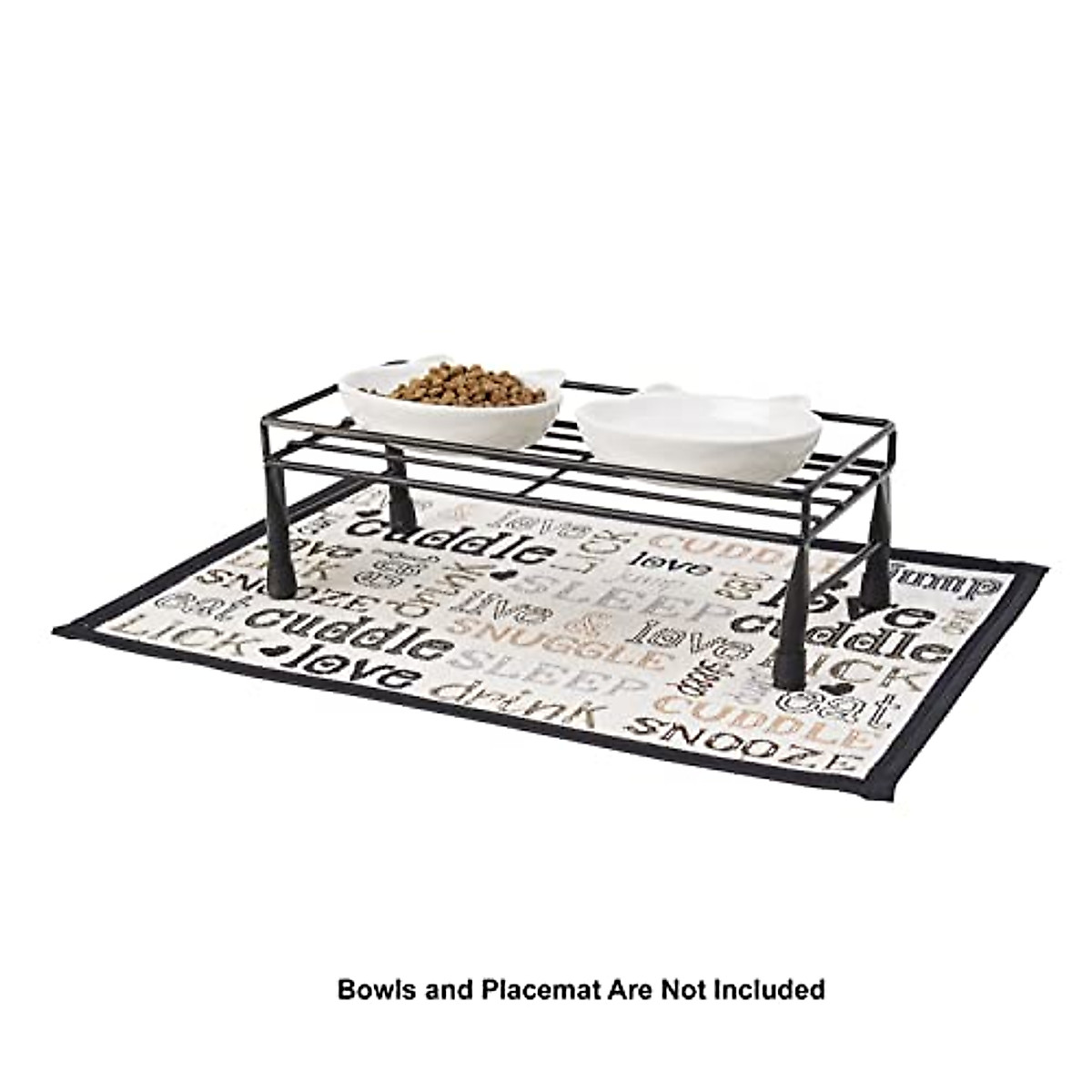 PetRageous 81030 Gizmo's Set The Table Steel Frame Dog Feeder, 3-Inch Tall Dining Table by 13-Inch Long and 6-Inch Wide, Holds Two 5.5-Inch Diameter Bowls, for Small and Medium Dogs and Cats, Black