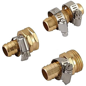 Metal Solid Brass 5/8 inch Garden Hose Repair Mender Kit Male Female Repair with Stainless Clamp