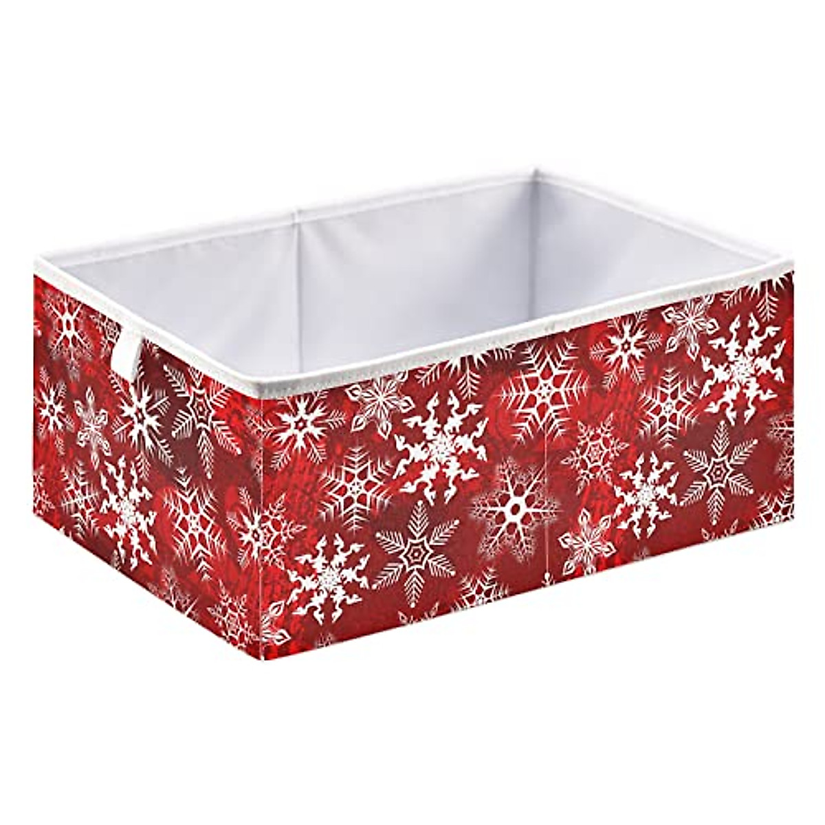 senya Christmas Storage Basket Christmas Red Pattern with Snowflakes Flower Collapsible Fabric Storage Organizer Bin Boxes for Home, Nursery, Closet, Office Laundry