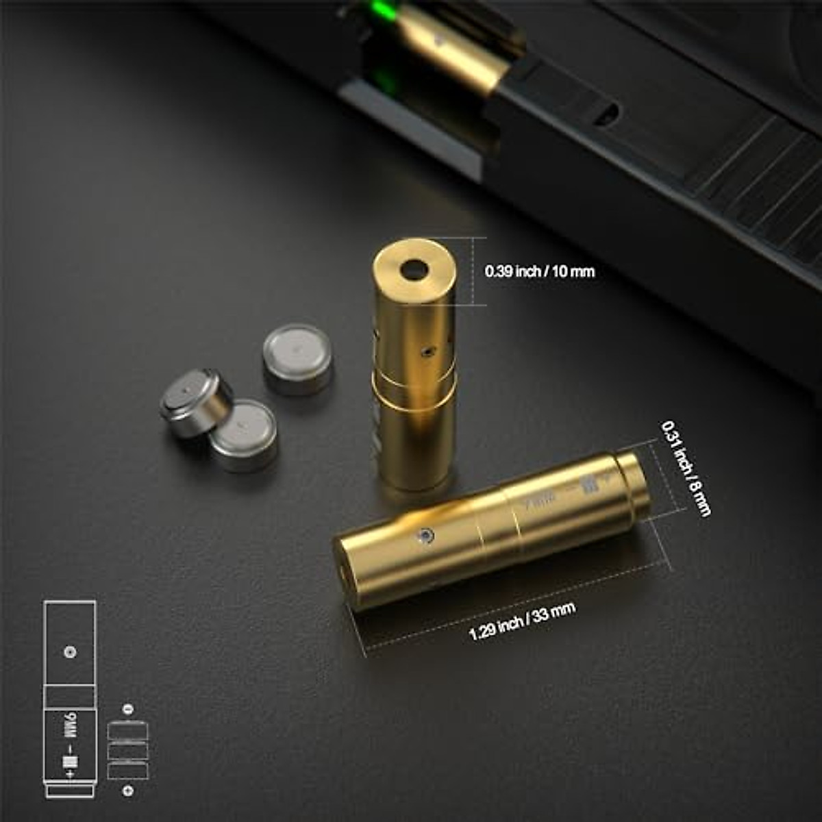 Feyachi 9mm Laser Boresighter Green Dot Laser Zeroing Pistol Bore Sighting Laser with 3 Sets of Batteries