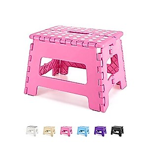 Dyforce Folding Step Stool 9", Durable Kids Step Stool, Heavy Duty Step Stools for Adults, Compact Foot Stools, Light-Weight Toddler Step Stool for Kitchen, Bathroom, Holds Up to 300 lbs (Pink)