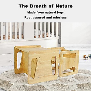 HYUNLAI Montessori Weaning Table and Chair Set Real Hardwood Students Multi-Use Cube Kitchen  Perfect Activity Table and Chair Set for Childre