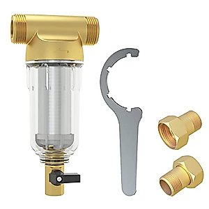 Besdor Swater 1 Spin Down Sediment Filter For Well Water, Reusable Whole House Pre-Filter System, 40 Micron, 316L Stainless Steel Mesh, Solid Lead-Free Brass, 1” MNPT + 3/4” FNPT + 3/4" MNPT