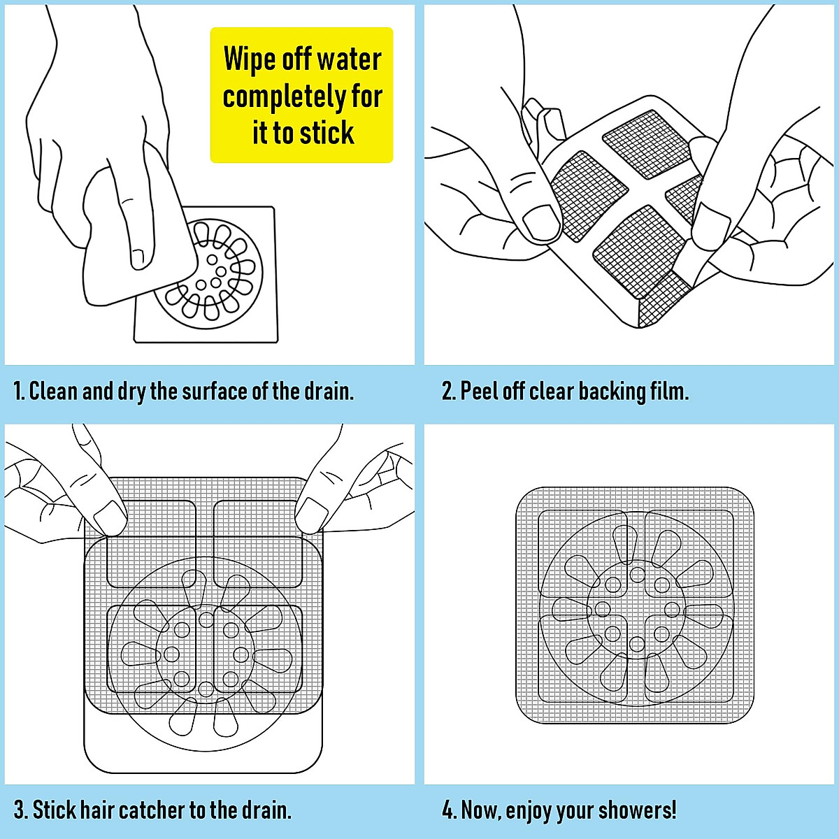 Disposable Shower Drain Cover Hair Catcher4 X 4" Disposable Floor Drain Sticker 50 PCS/Set Covers to Catch Hair and Debris. These mesh Stickers can be Used in bathrooms, Laundry Rooms and bathtubs