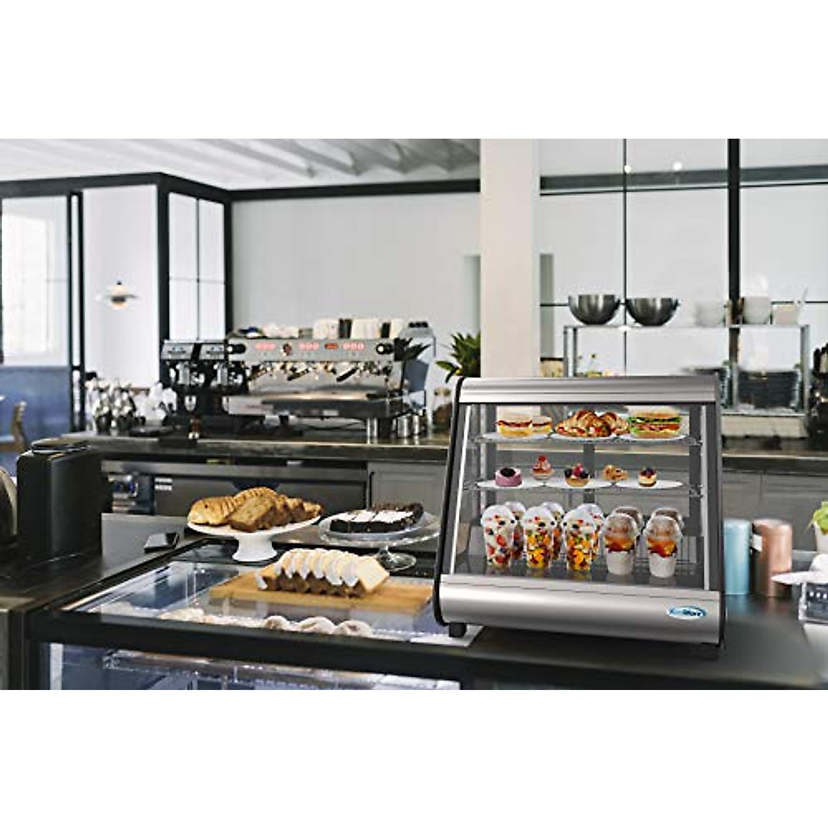 KoolMore - CDC-4C-BK 27" Commercial Countertop Refrigerator Display Case Merchandiser & Panasonic Countertop Commercial Microwave Oven with 10 Programmable Memory and Touch Screen Control